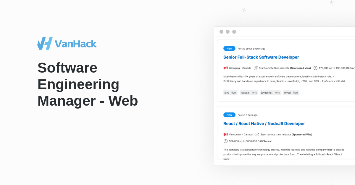 Software Engineering Manager - Web - VanHack